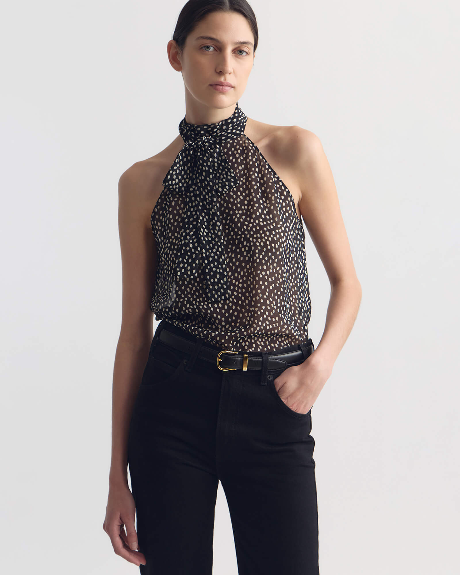 ALLA SILK HALTERNECK TOP | Women's Tie Neck Back Keyhole Low Armholes ...